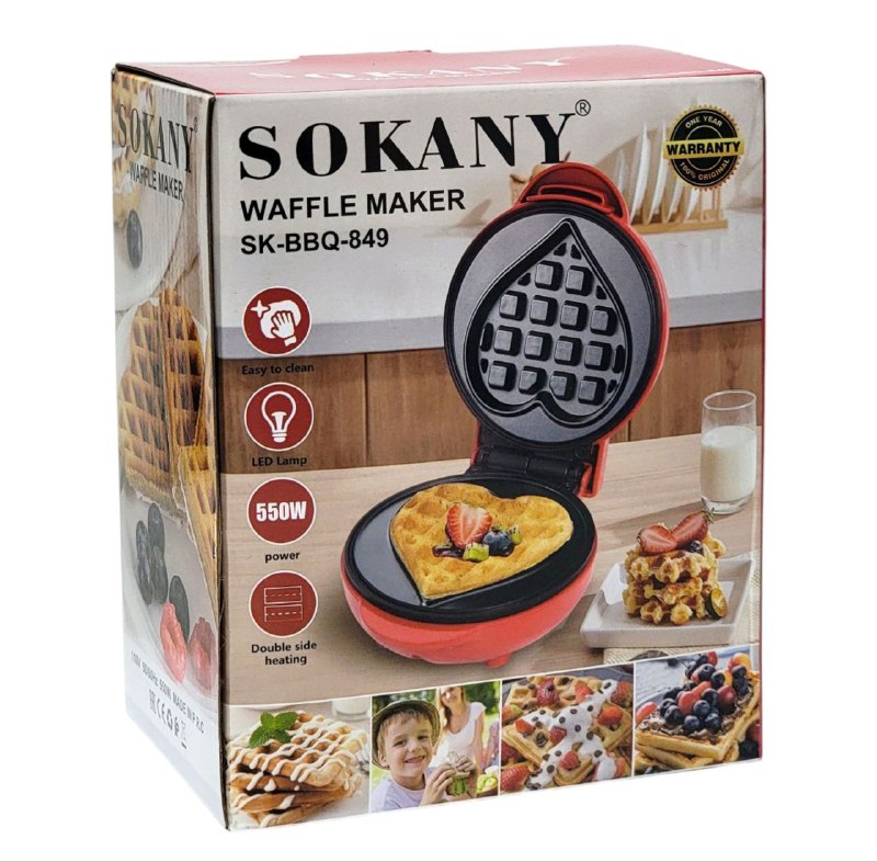 MAQUINA WAFFLERA MINI SK-BBQ-849 DE CORAZON , RECUBRIMIENTO ANTIADHERE