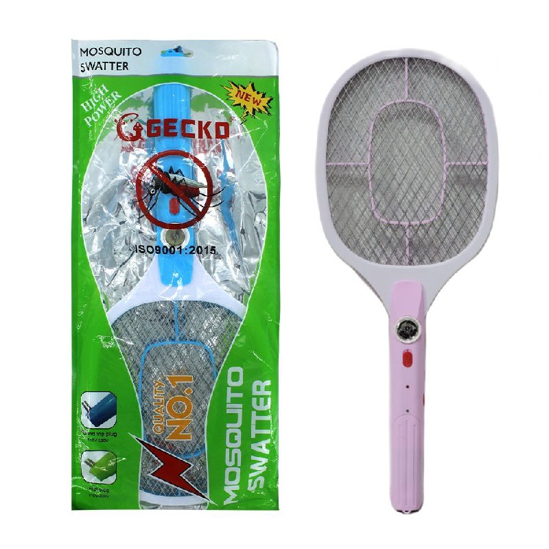 RAQUETA MATA MOSQUITOS ELECTRICA, ALTA ENERGIA, ENCHUFE PLANO GECKO