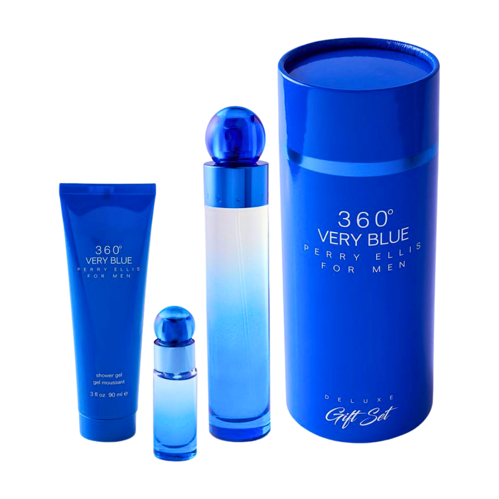SET PERRY ELLIS 360 VERY BLUE FOR MEN EDT 100ML, EDT 7.5ML, SHOWER GEL