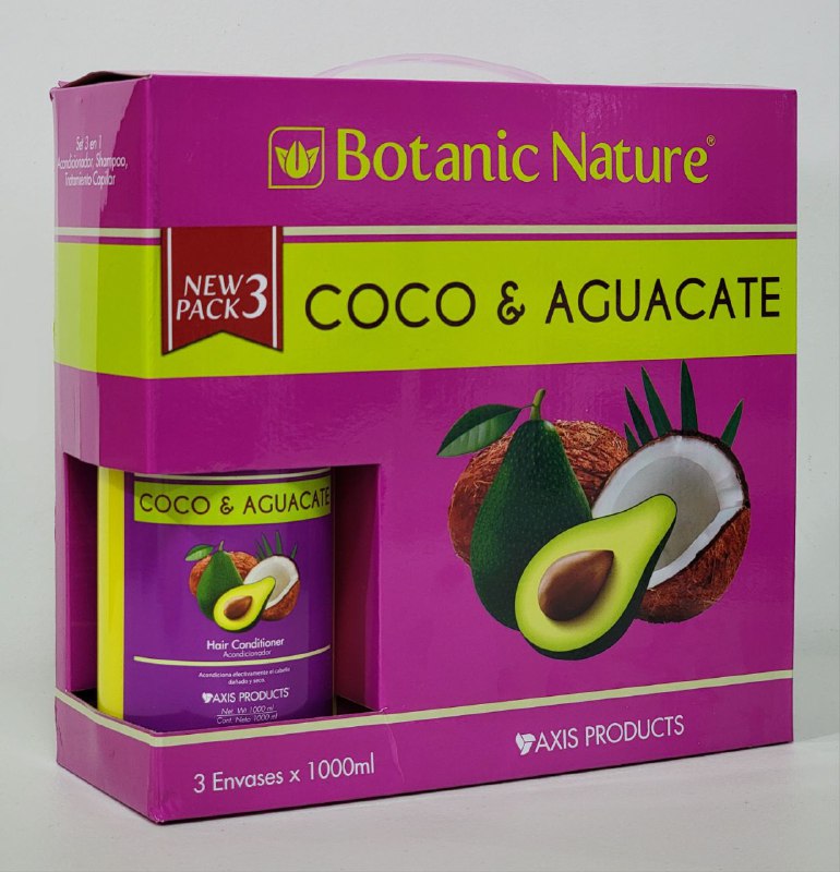 SET DE SHAMPOO, ACONDICIONADOR Y TRATAMIENTO CAPILAR DE COCO Y AGUACAT